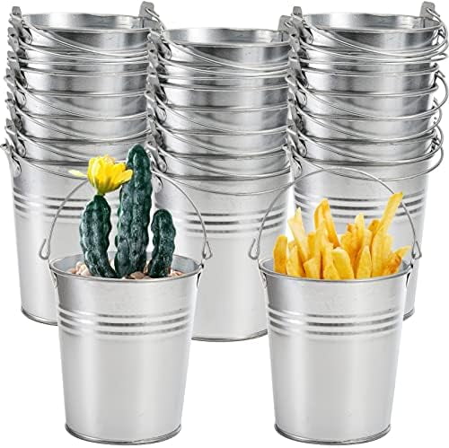 20 Pack Galvanized Buckets, 4.5"x 5" Metal Buckets with Handle Small ...