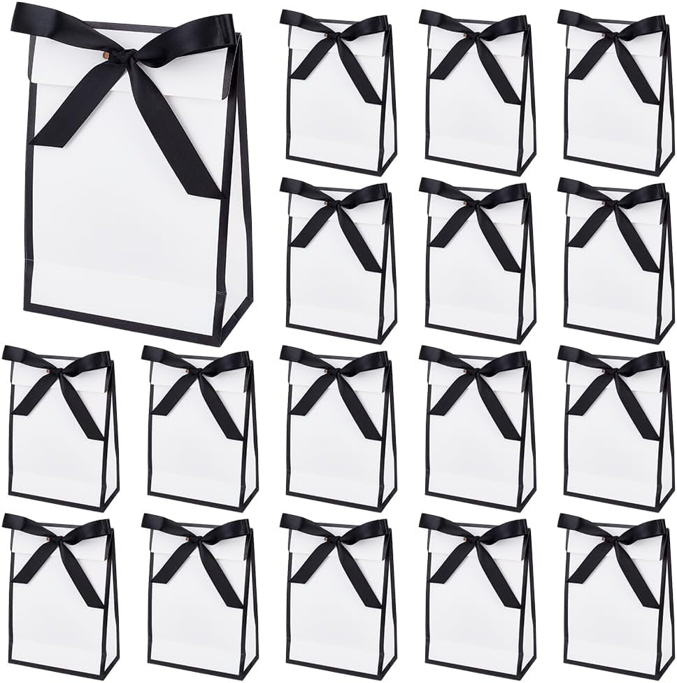 20 Pack Gift Bags with Bowknot Ribbon Black White Paper Gift Bag ...