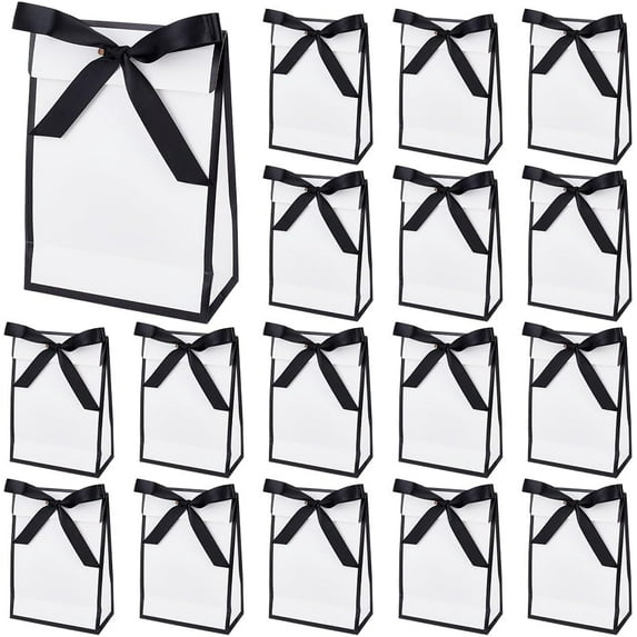 20 Pack Gift Bags with Bowknot Ribbon Black White Paper Gift Bag ...