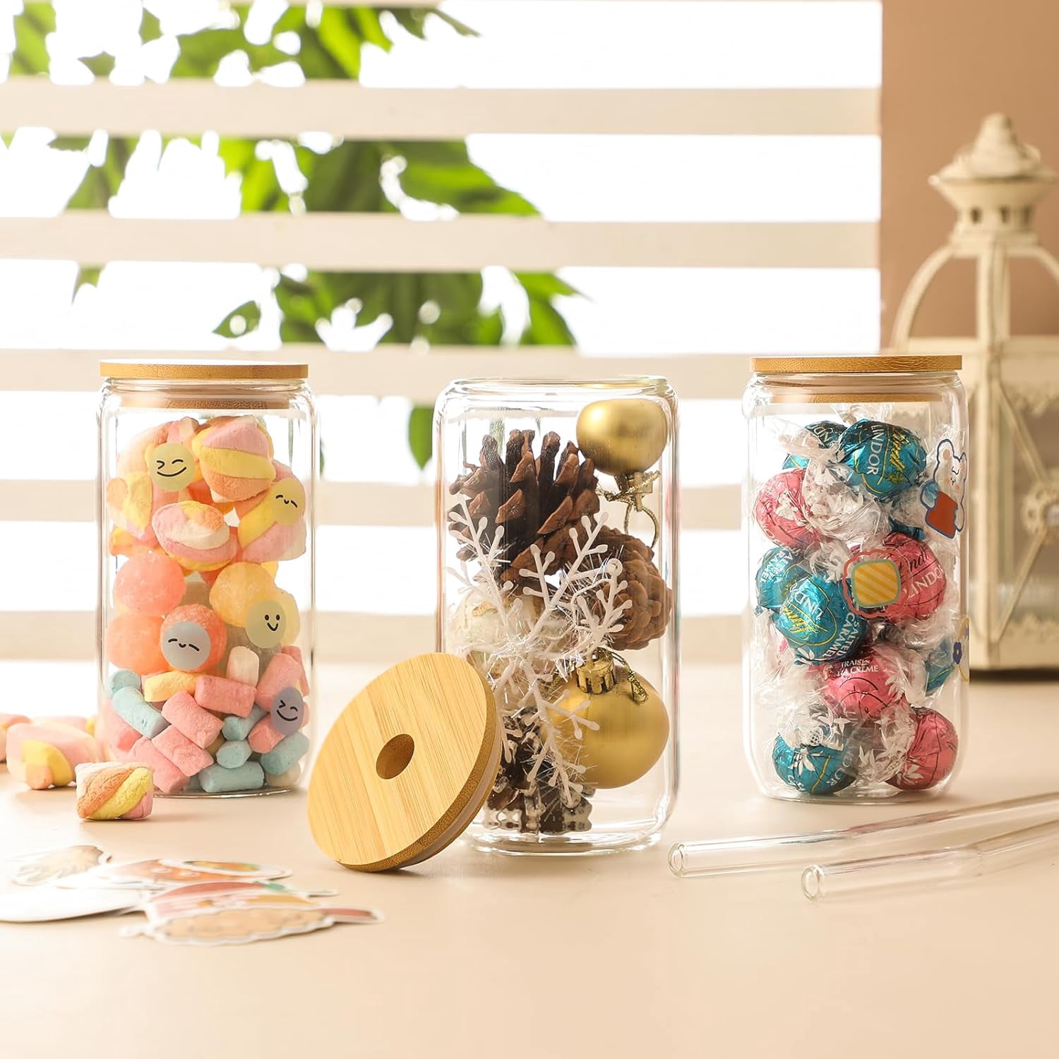 20 Pack Glass Cups with Lids and Straws 16 oz, Personalized ...