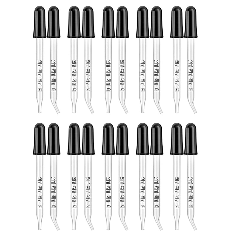 20 Pack Glass Eye Droppers - Curved and Straight Tips, 1 ML Pipette ...