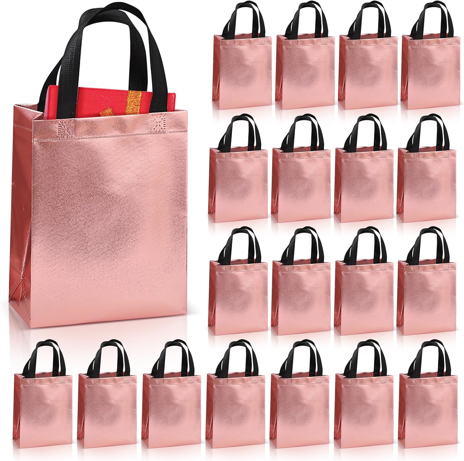20 Pack Glossy Rose Gold Gift Bags Medium Size,Set of 20 Shiny Rose ...