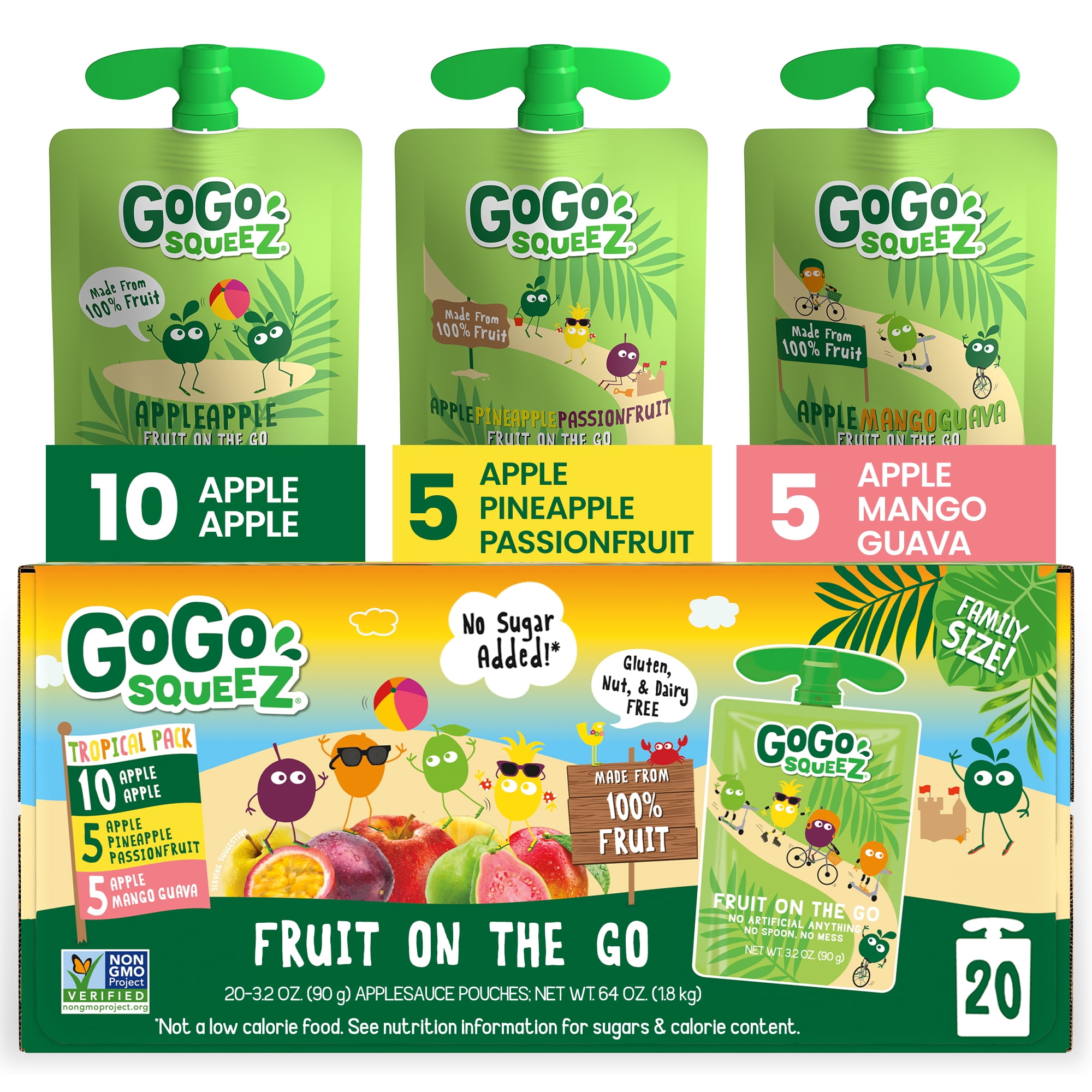 GoGo squeeZ Applesauce and Fruit Puree, Apple Apple, Apple Pineapple Passionfruit, and Apple ...