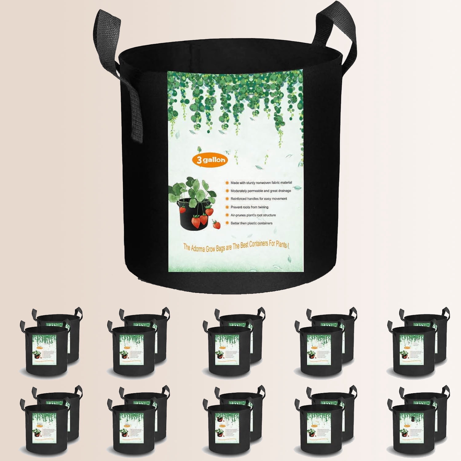 20-Pack Grow Bags, Heavy Duty Aeration Fabric Pots with Handles ...