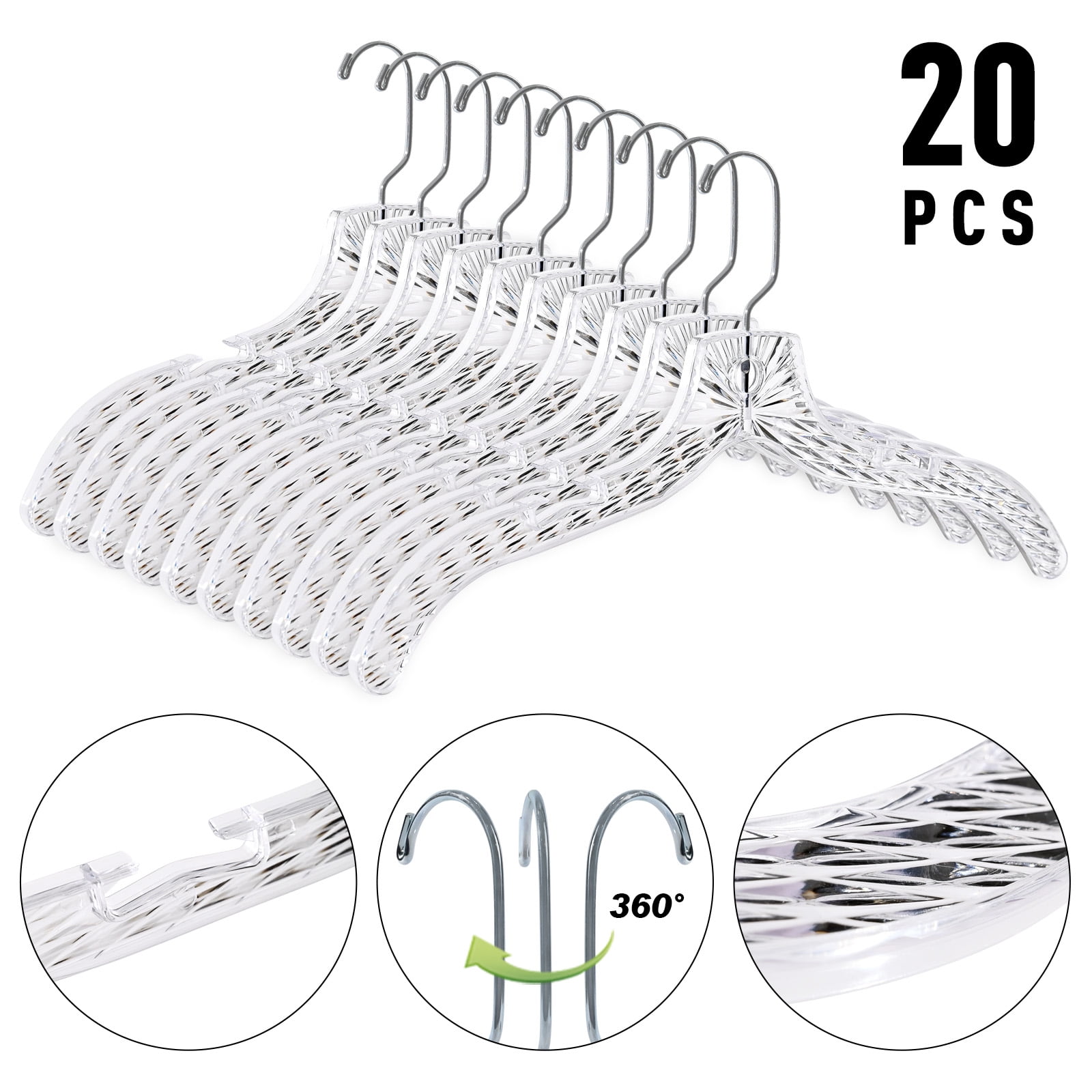 20 Pack Hangers, Clear Plastic Hangers, Heavy Duty Clothes Hangers ...