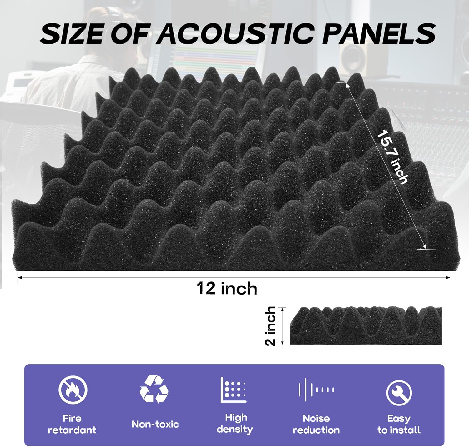 20 Pack High Density Acoustic Foam Panels | Sound Absorbing Noise ...