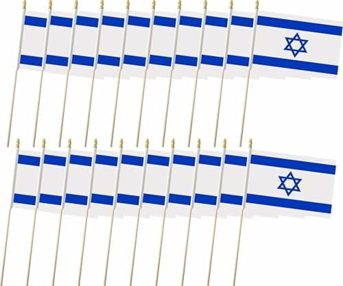 20 Pack Israel Flags Israeli Stick Flag Small Mini Handheld Flags for ...