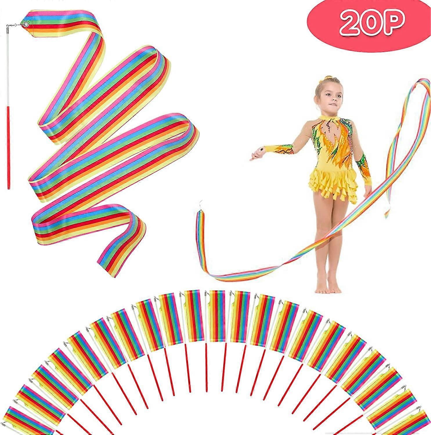 20-Pack Kids Rainbow Dance Ribbon Ribbon, Dance Wand Baton Spinning ...