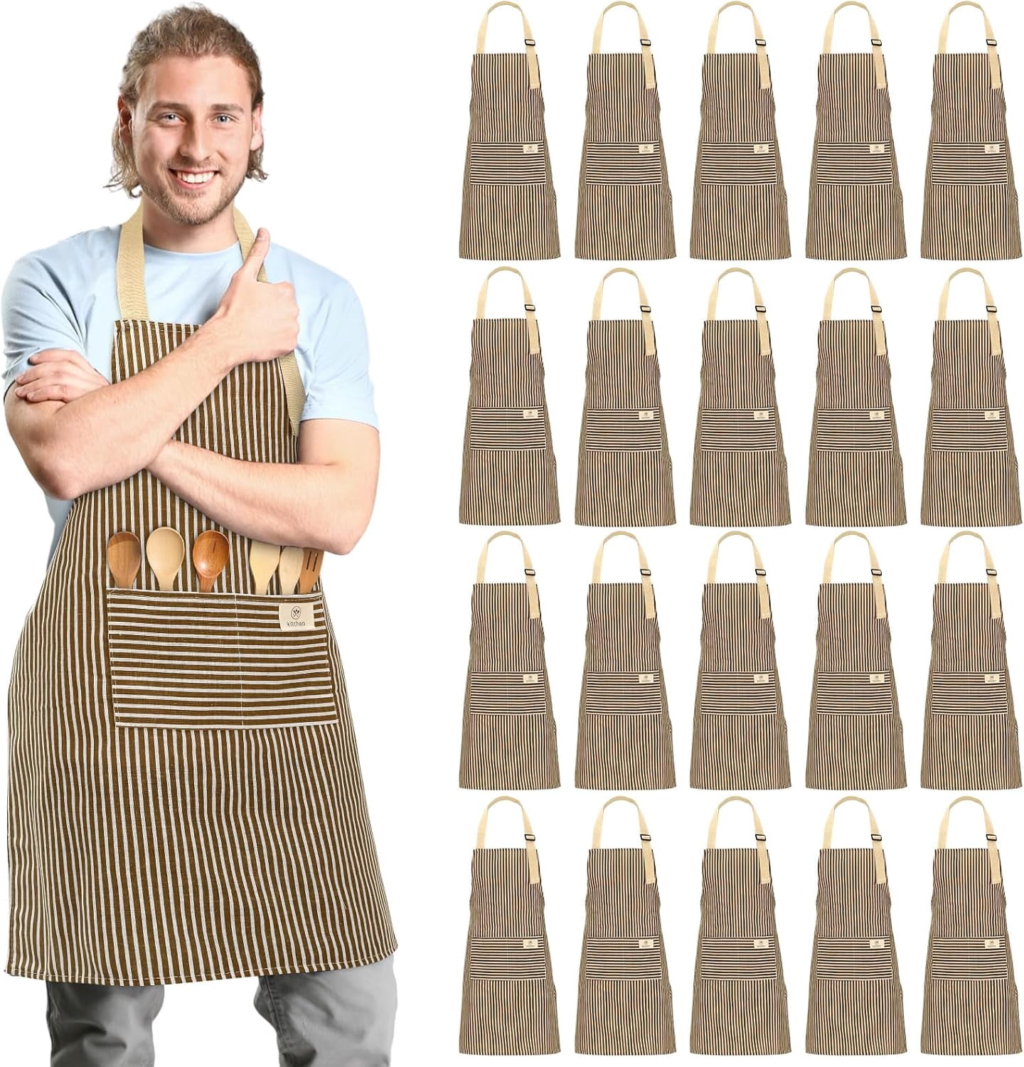 20 Pack Kitchen Cooking Aprons with 2 Pocket for Women Men Adjustable ...
