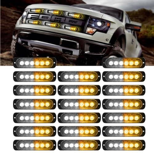 20 Pack LED Emergency Strobe Lights, Amber White 6 LED Strobe Warning ...