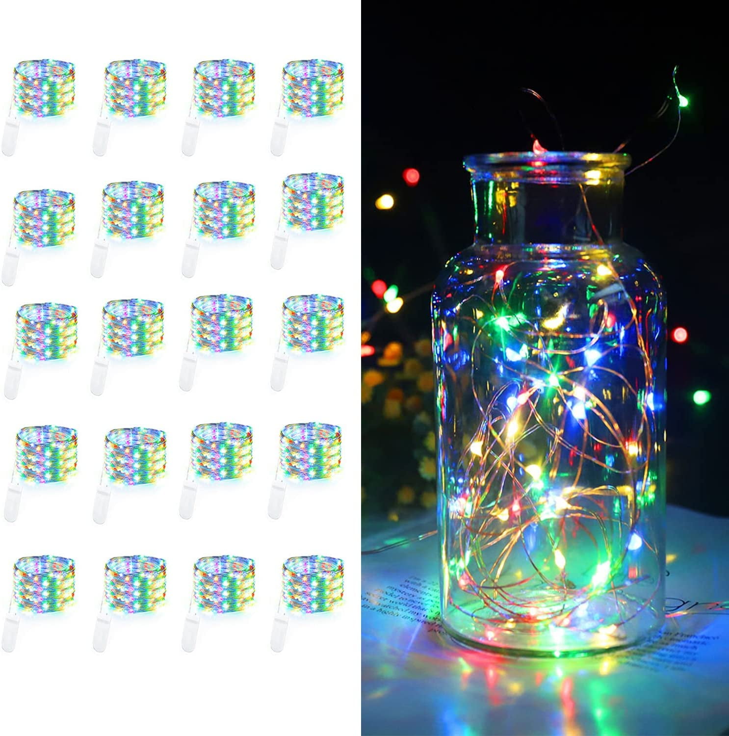 20 Pack Led Fairy Lights Battery Operated 20 LED Firefly Mason Jar ...