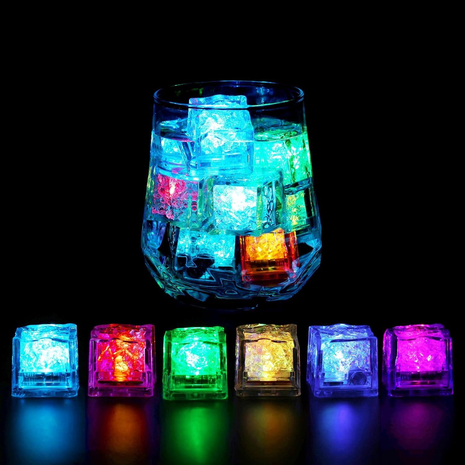 20 Pack Light Up Ice Cubes for Drinks - Multi Color Led Ice Cubes with ...