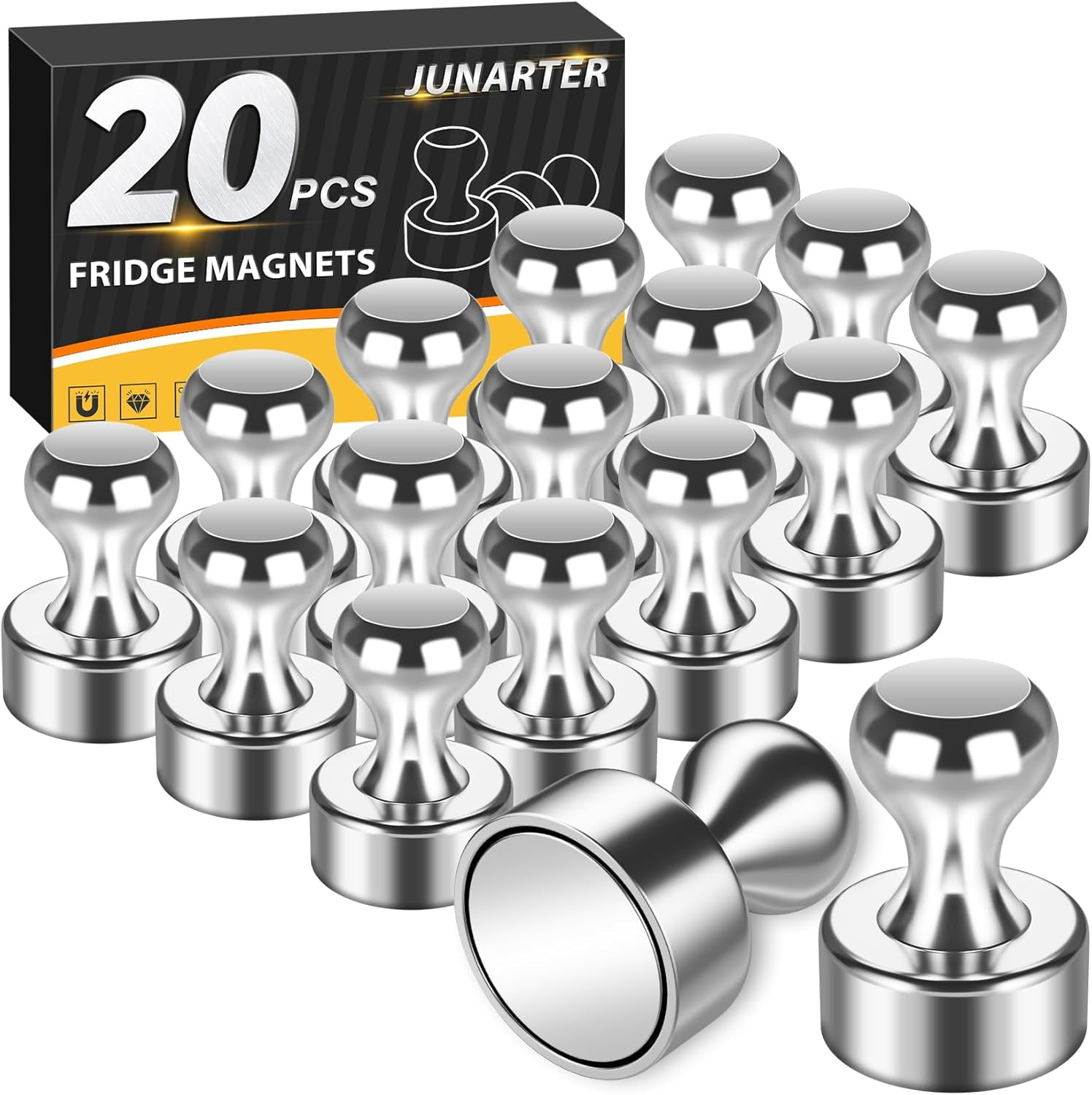 20 Pack Magnetic Push Pins, Silver Strong Fridge Magnets, Whiteboard ...