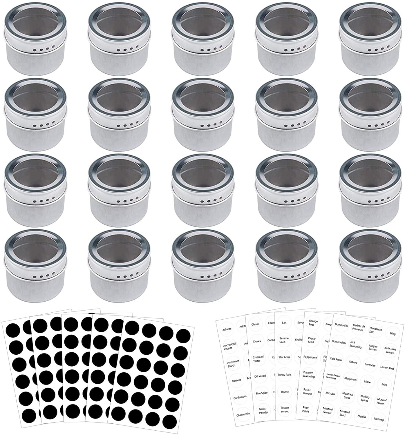 20 Pack Magnetic Spice Tins Storage Spice Containers, Clear Top Lid ...