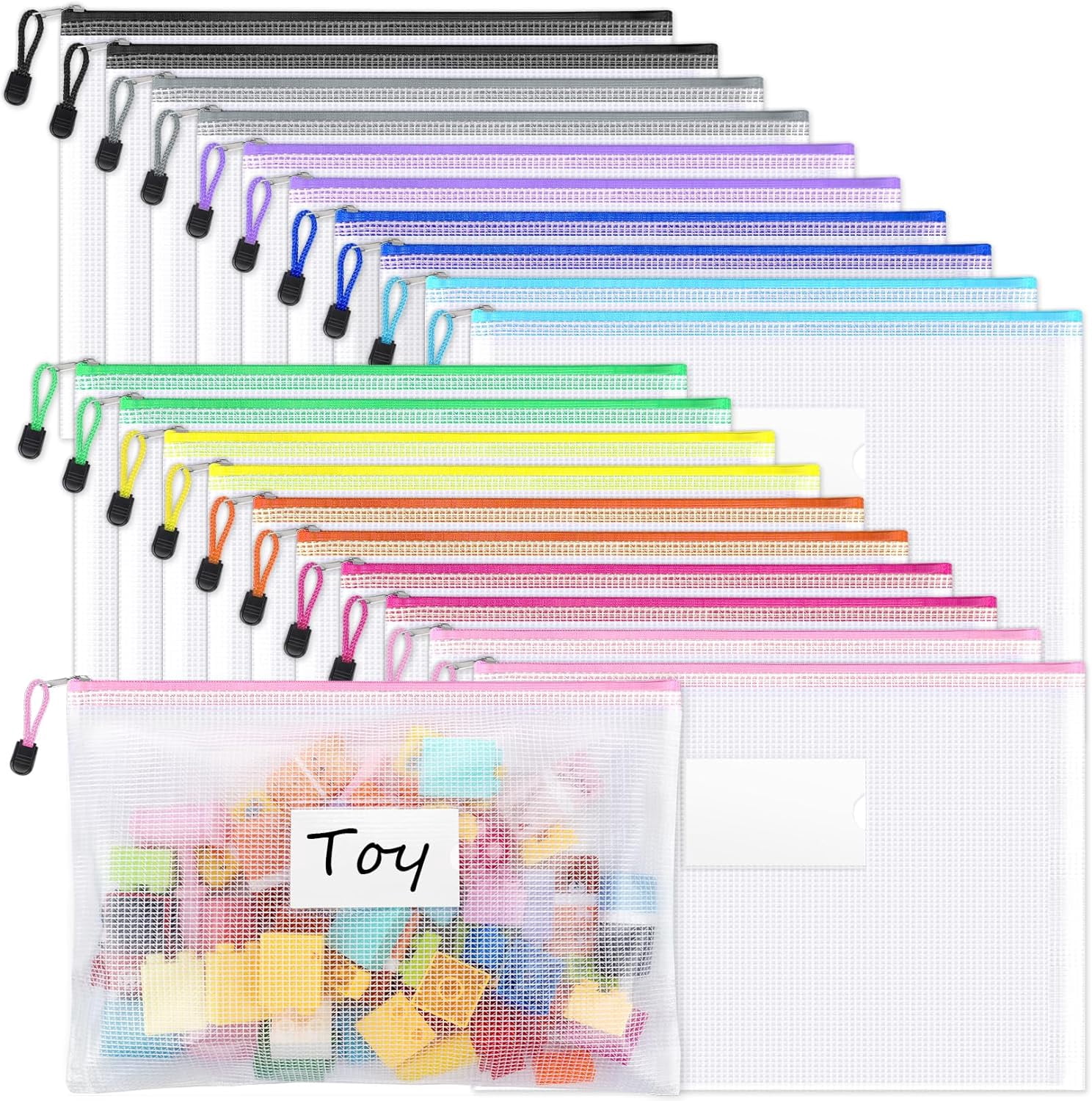 20 Pack Mesh Zipper Pouch Bags, A4 Letter Size, Zipper Bags with Label ...