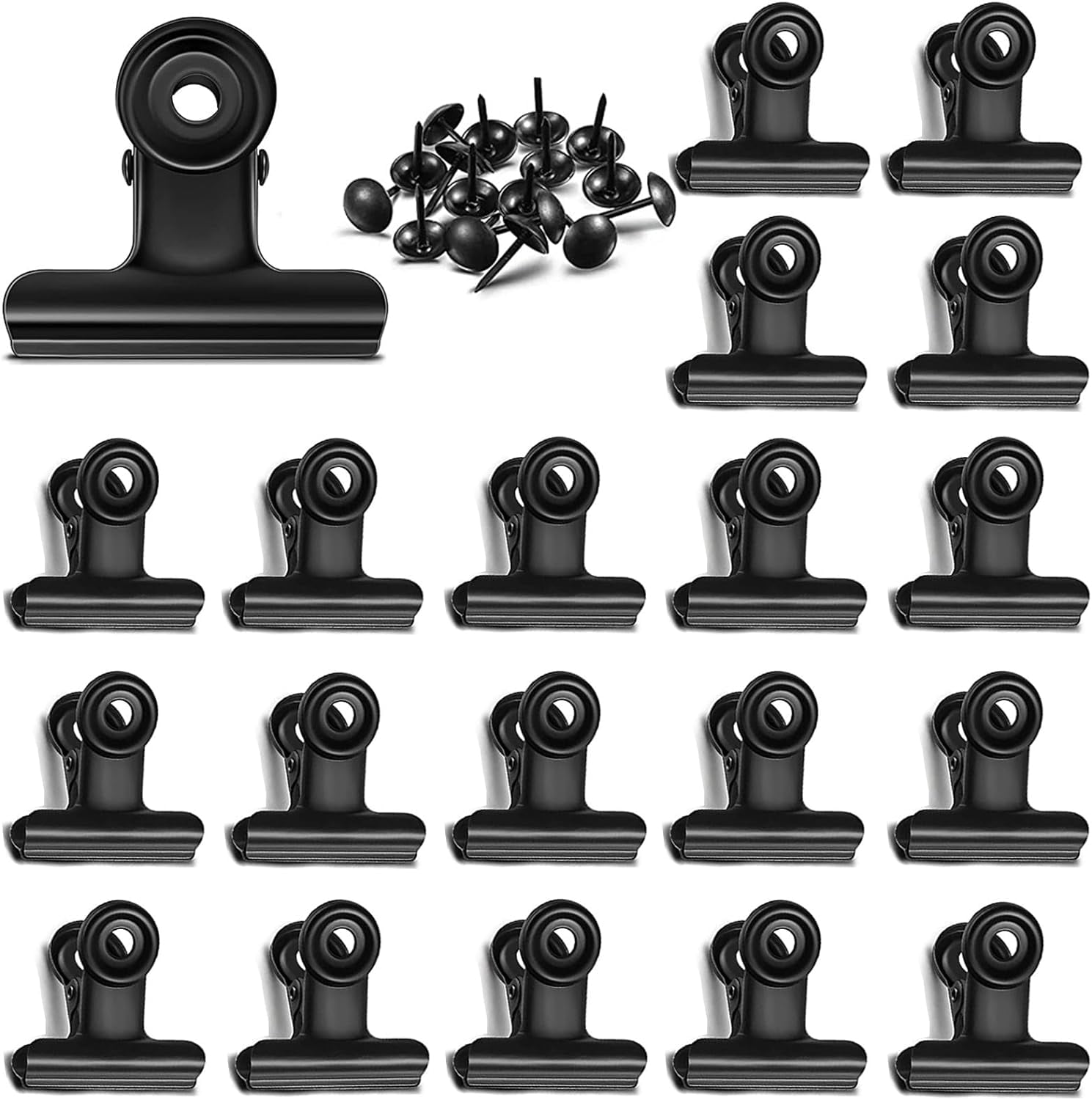 20 Pack Metal Clips with 20 Push-pins for Corkboard,Bulldog Clips for ...