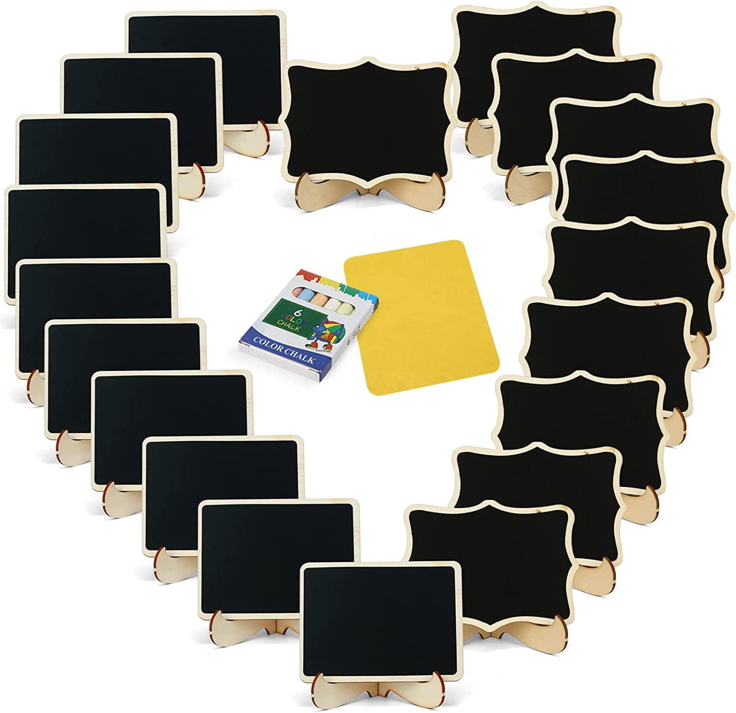 20 Pack Mini Chalkboards Signs with Easel Stand, 2 Styles Wooden ...