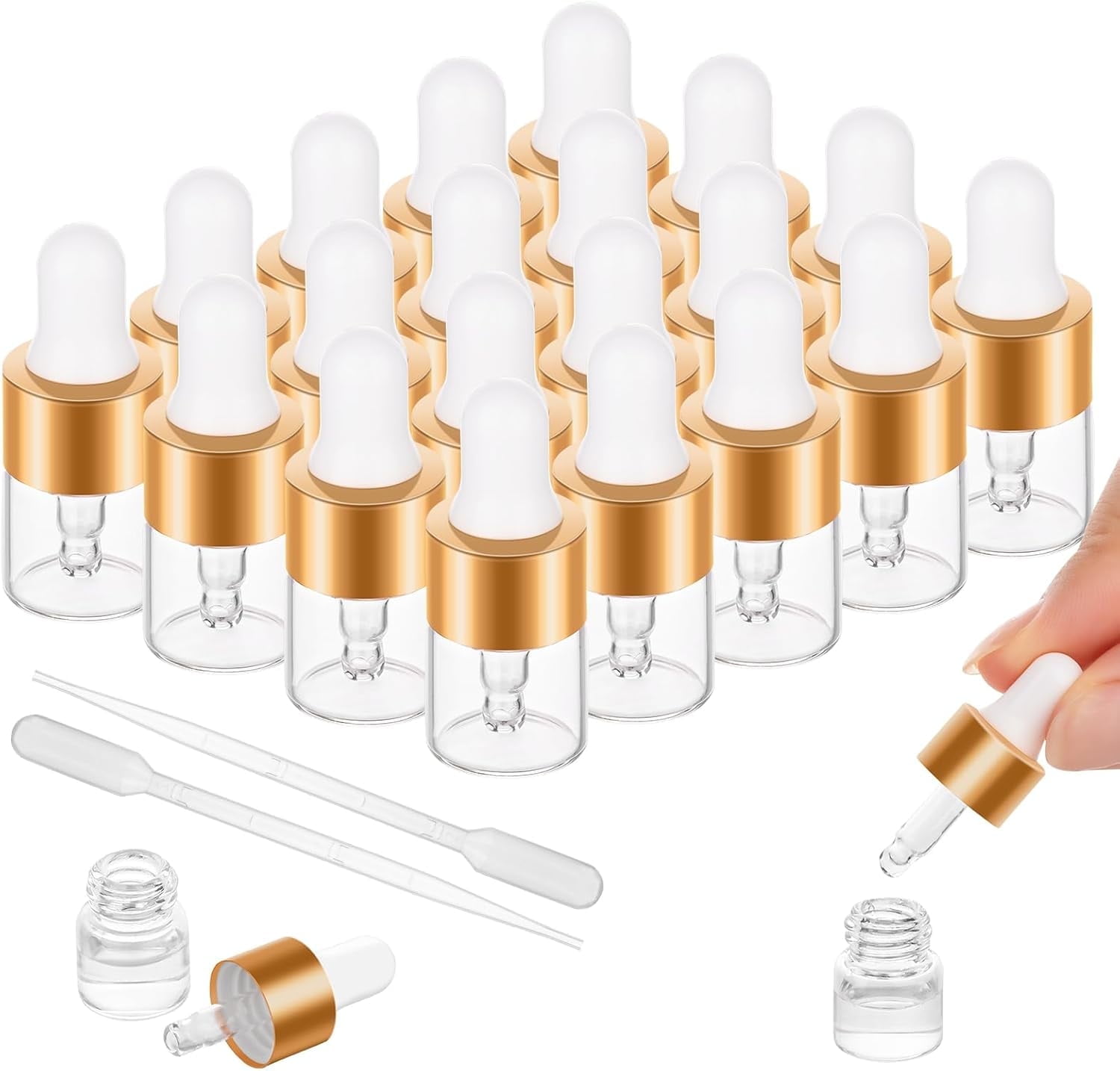 20 Pack Mini Dropper Bottle for Cuticle Oil, 1ml Small Sample Essential ...