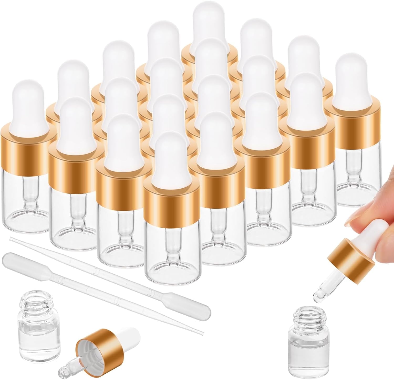 20 Pack Mini Dropper Bottle for Cuticle Oil, 2ml Small Sample Essential ...