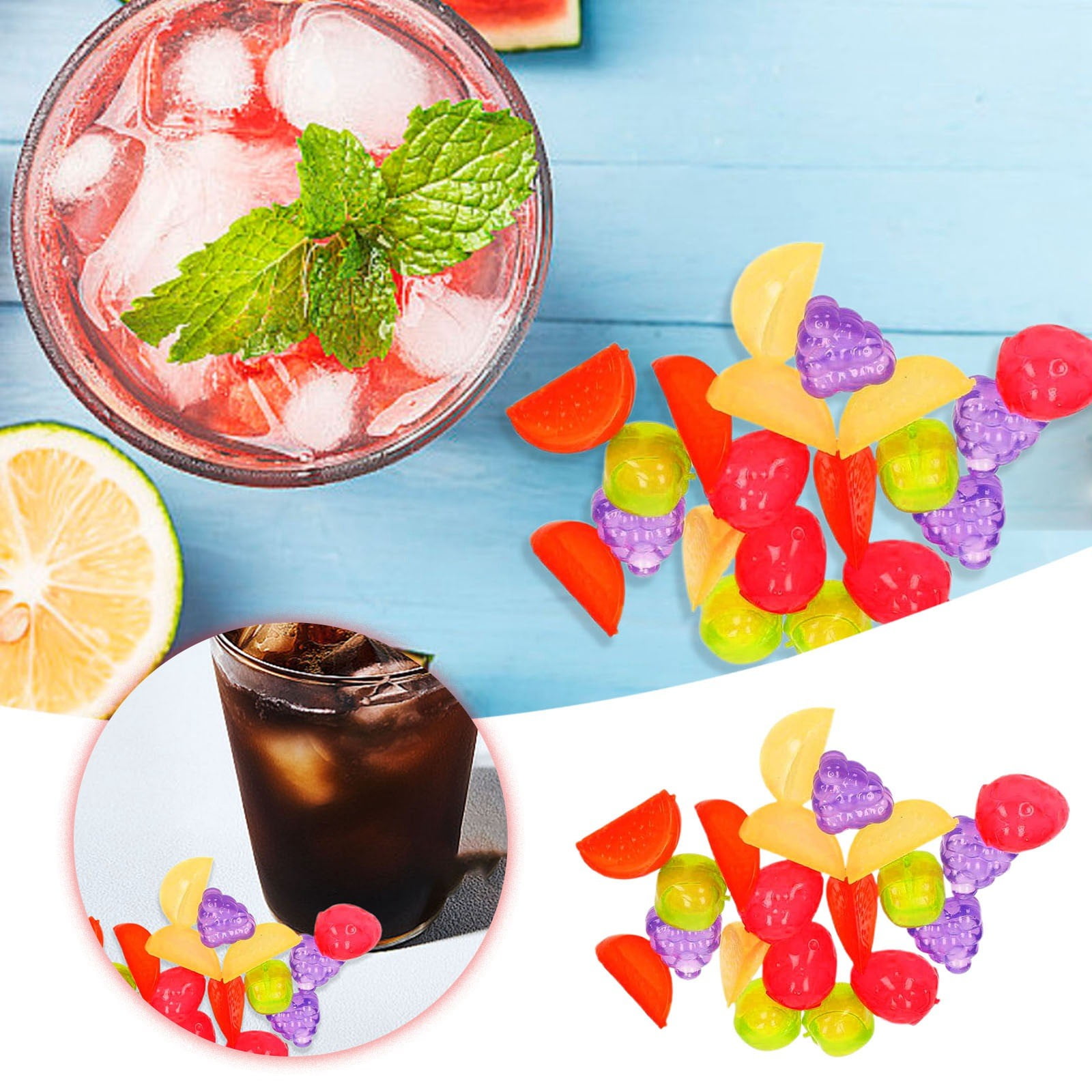 20-Pack Mini Ice Cube Trays Fruit Shape，Portable 5ml Ice Mold for ...