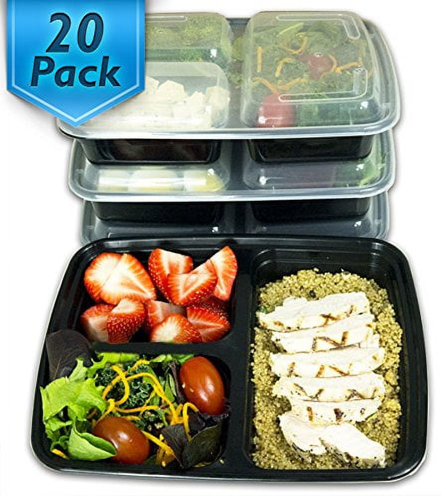 [20 Pack] Misc Home 3 Compartment Meal Prep Containers BPA-Free FDA ...