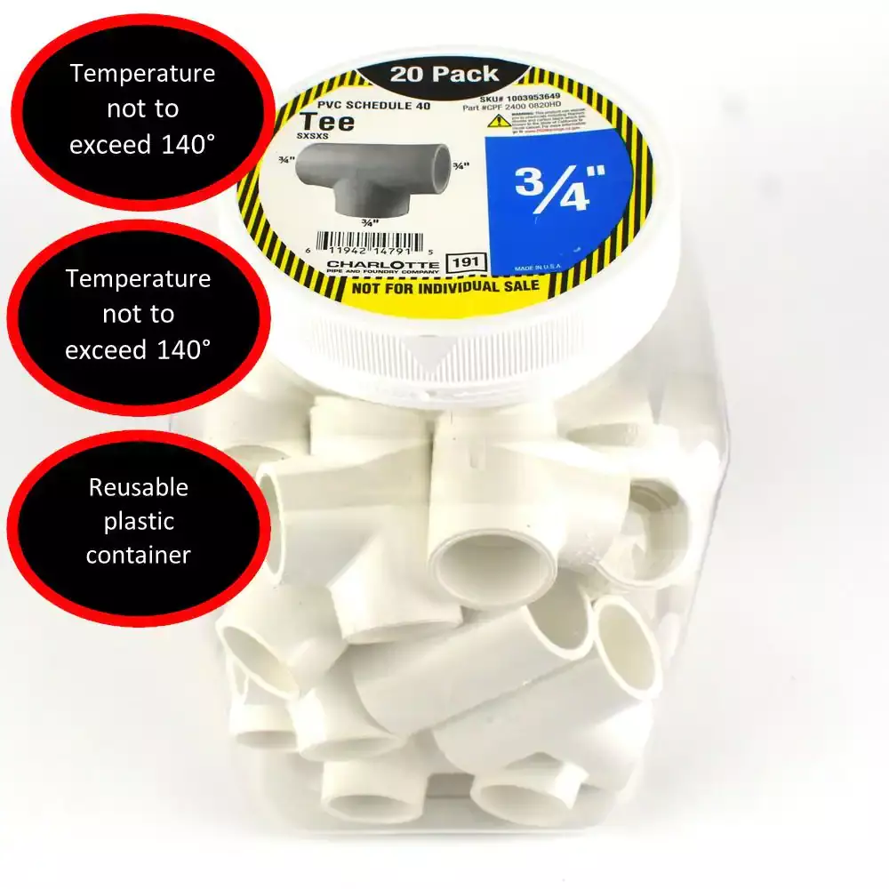 20-Pack PVC Tee Fittings 3/4 in, PVC Sch 40 Pressure Fittings ...