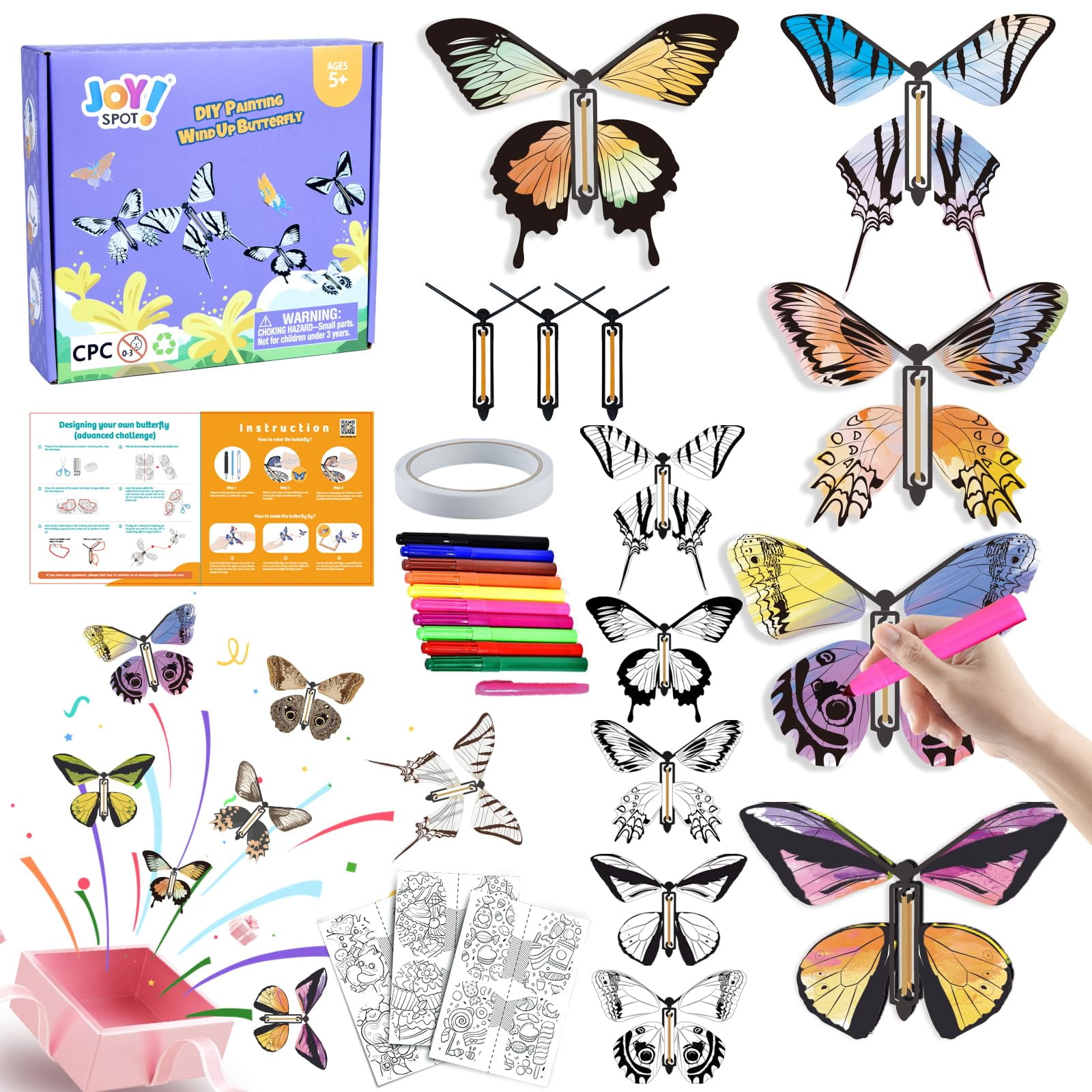 20 Pack Painting Butterfly Craft Kit For Kids, Rubber Band Wind Up ...