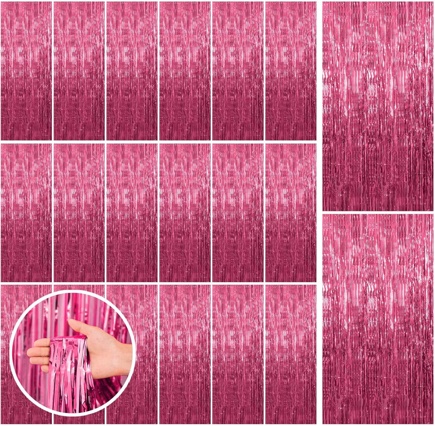 20 Pack Pink Backdrop Decorations - Tinsel Curtain Party Backdrop Foil ...