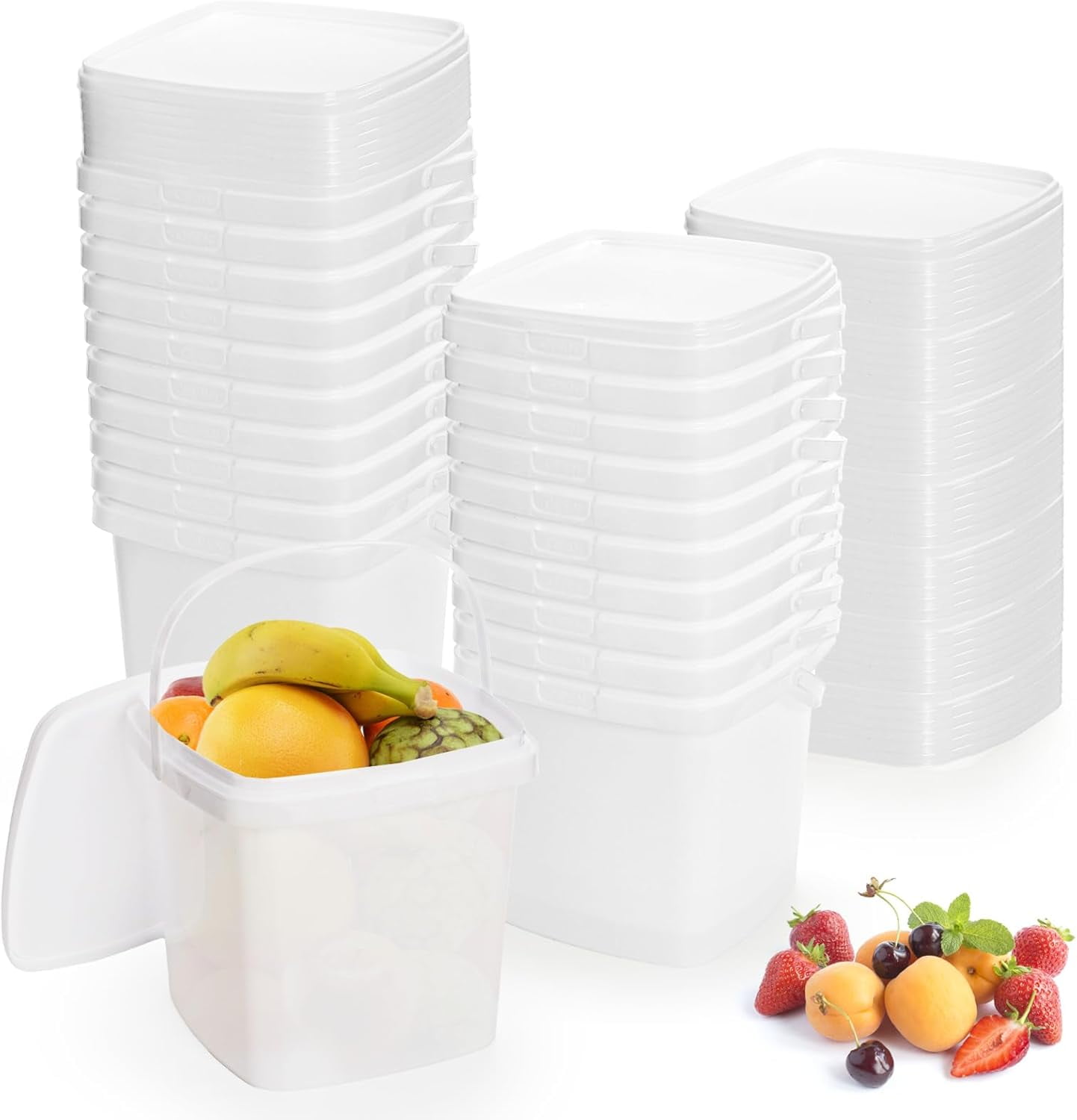 20 Pack Plastic Bucket with Lid, 68 OZ Ice Cream Container with Handle ...
