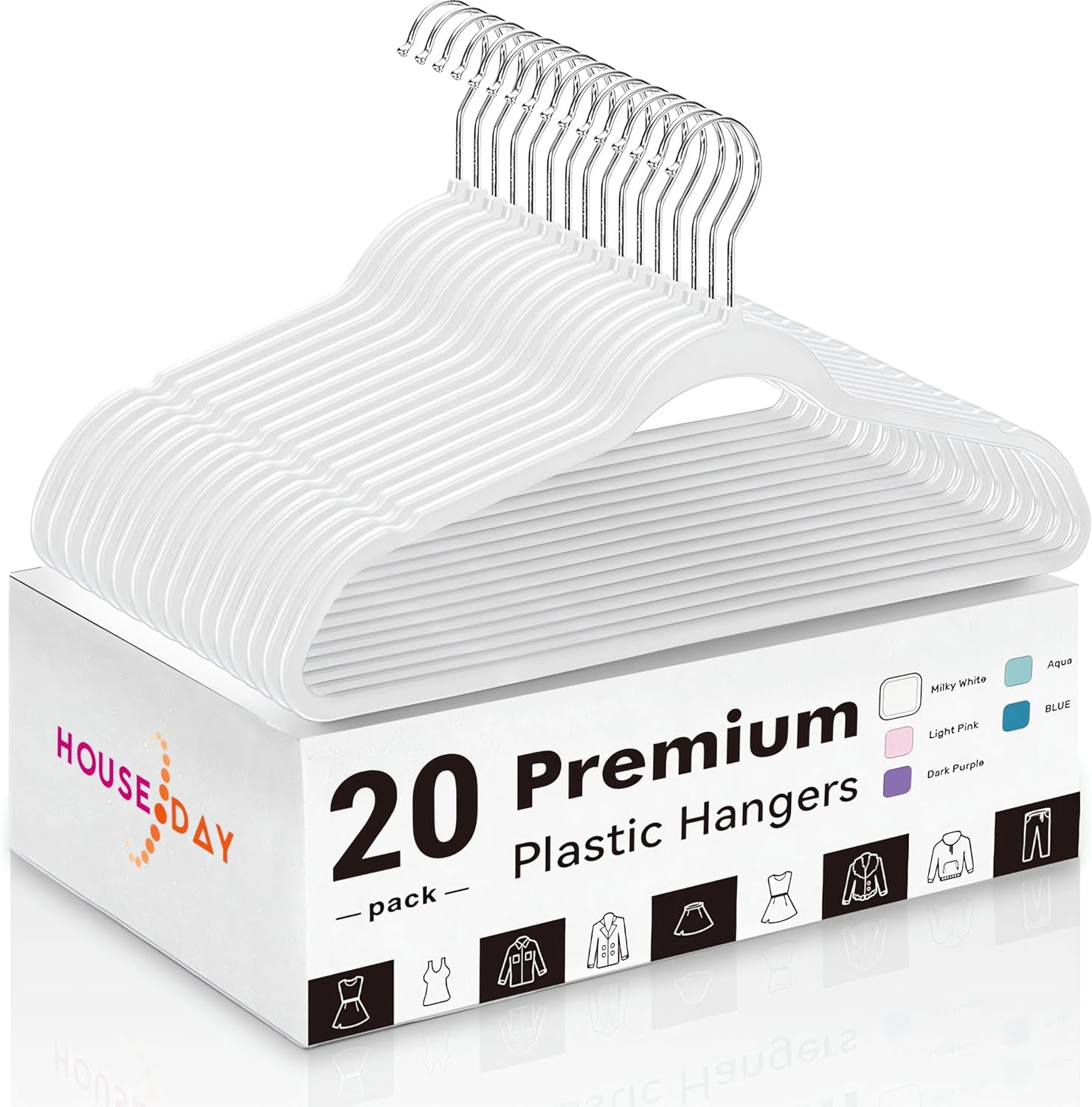 20 Pack Plastic Hangers, White Hangers Extra Wide with 360° Swivel Hook ...