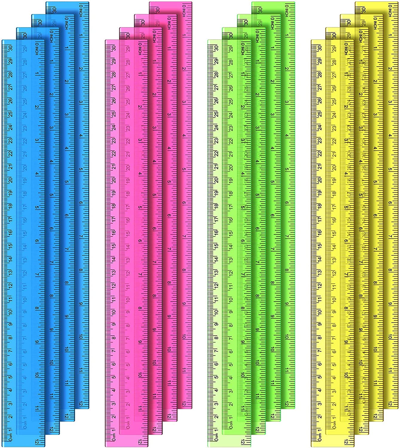 20 Pack Plastic Ruler 12 Inch Straight Ruler Flexible Ruler With Inches ...