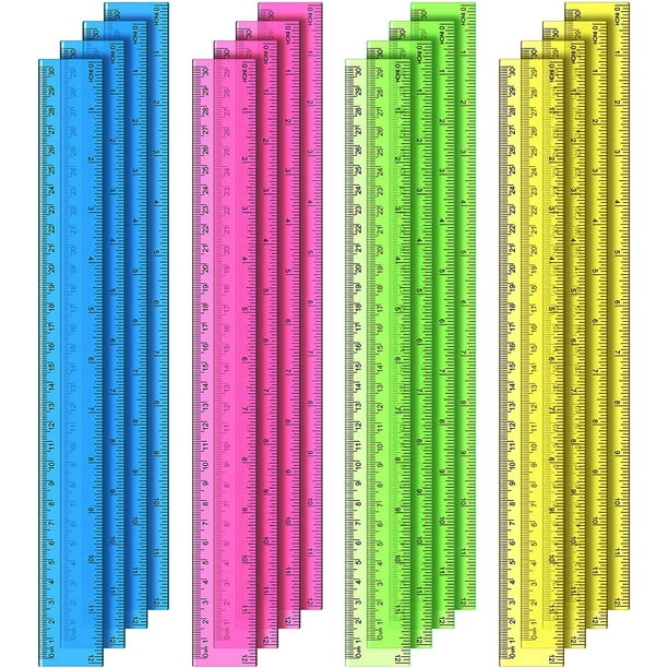 20 Pack Plastic Ruler 12 Inch Straight Ruler Flexible Ruler With Inches ...