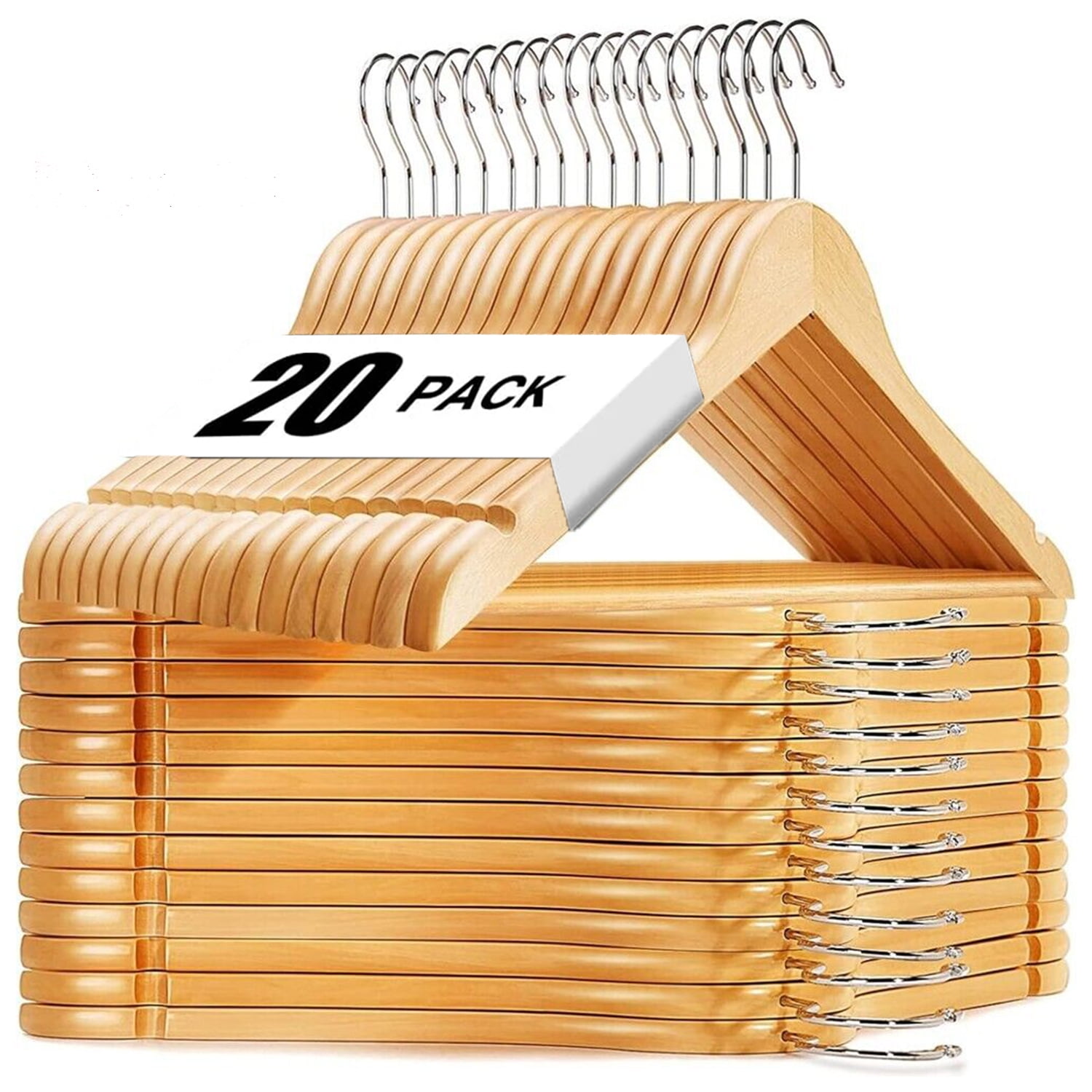 20 Pack Premium Natural Wood Clothes Hangers, Heavy Weight Capacity ...