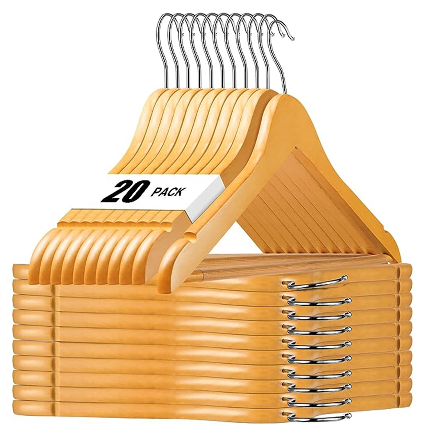 20 Pack Premium Wood Hanger Clothes Hangers Smooth Finish Wooden Coat ...