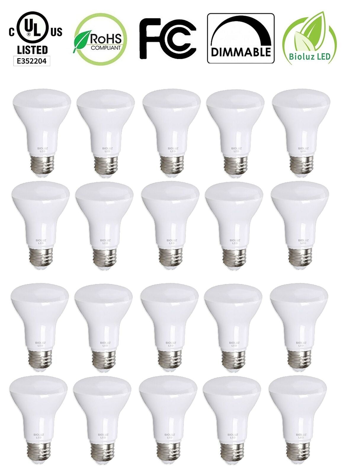 20 Pack R20 BR20 LED Bulb, Bioluz LED Dimmable BR20 50 Watt Replacement ...