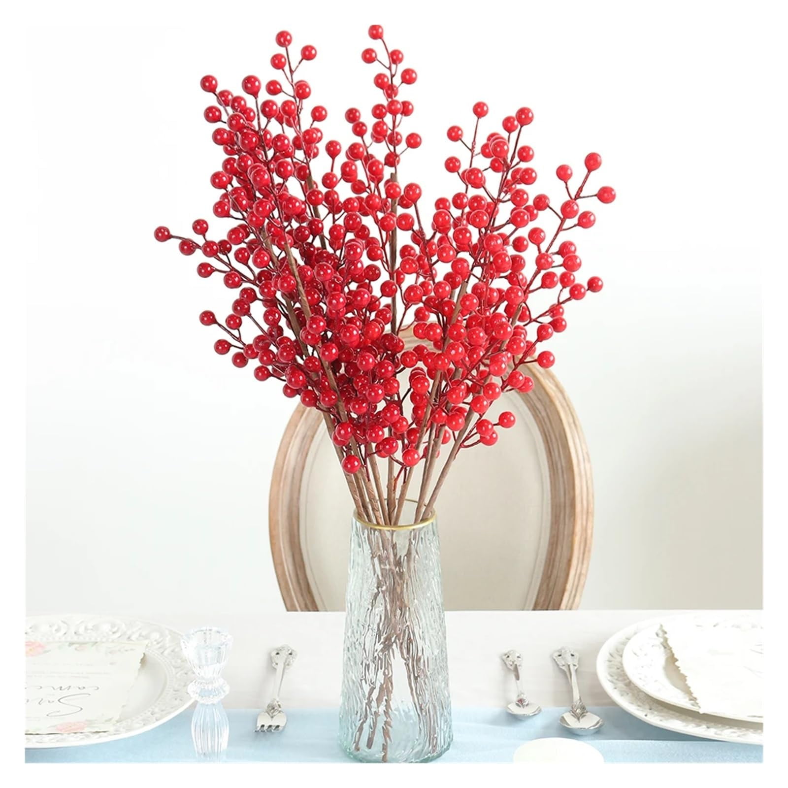 20 Pack Red Berry Stems - 15.4" Holly Berry Stems, Red Berries ...