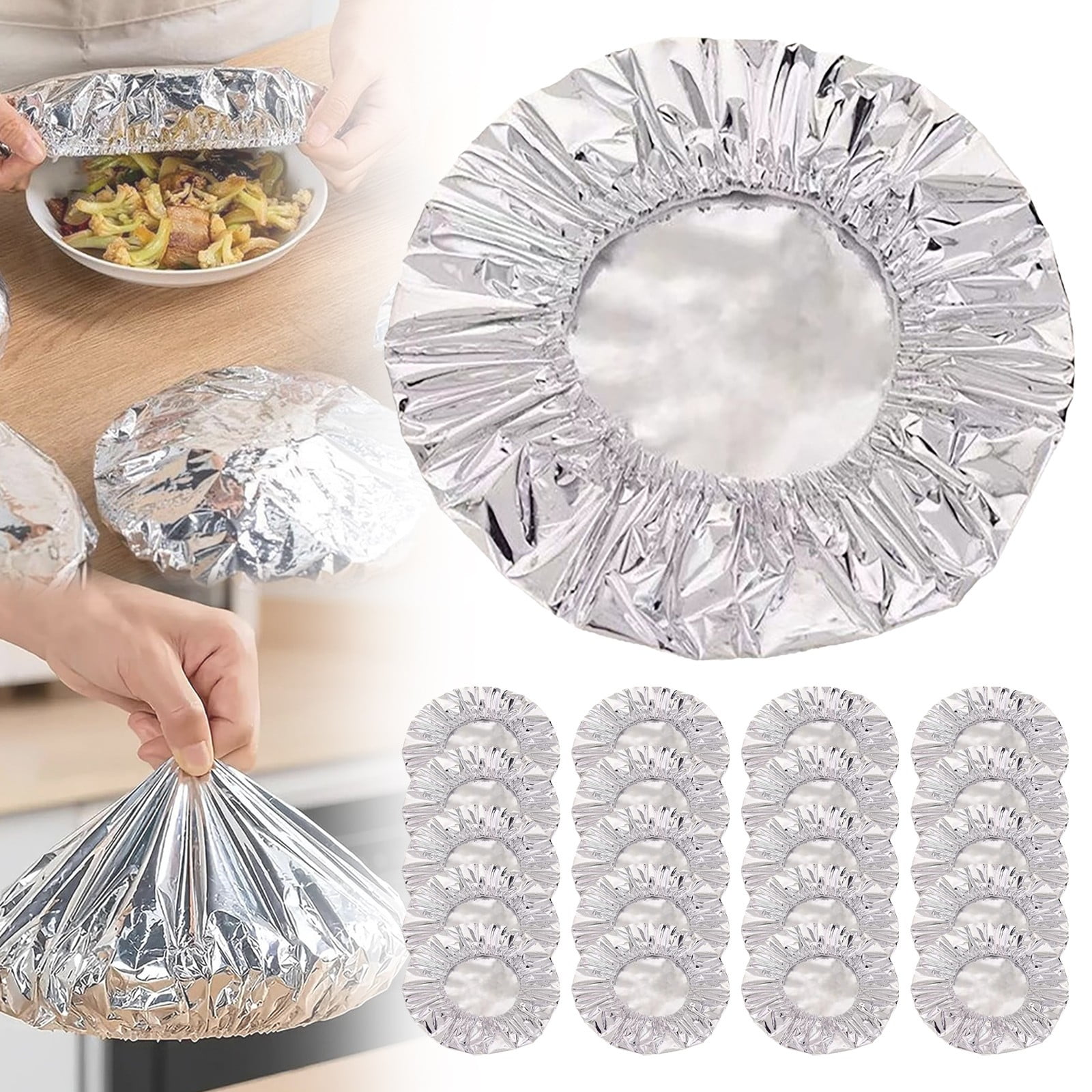 20 Pack Reusable Aluminum Foil Food Covers, Thickened Silver Tin Foil ...