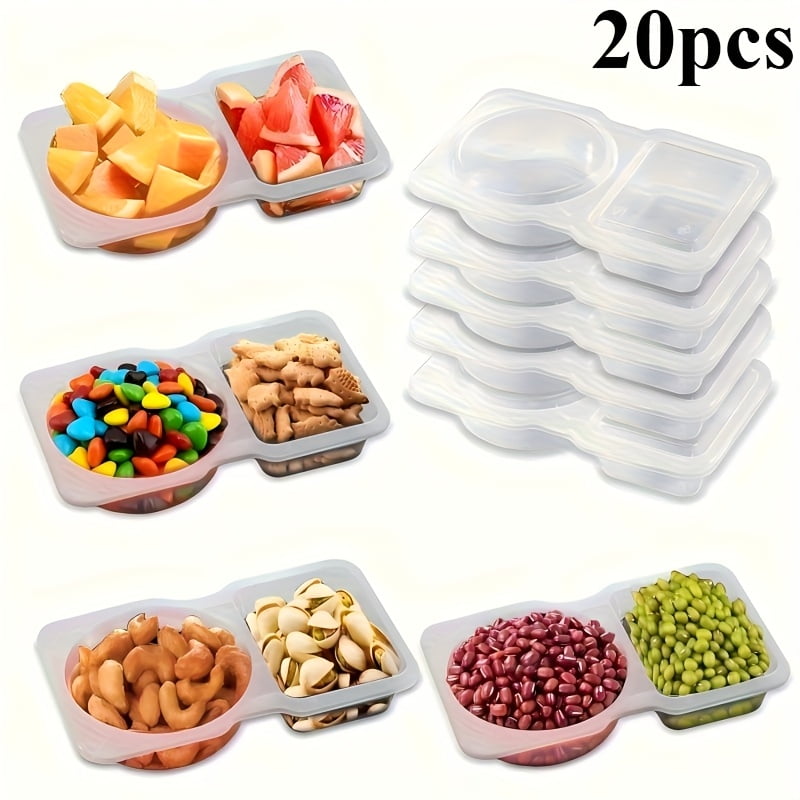 20-Pack Reusable Dual-Compartment Snack & Sauce Containers with Lids ...