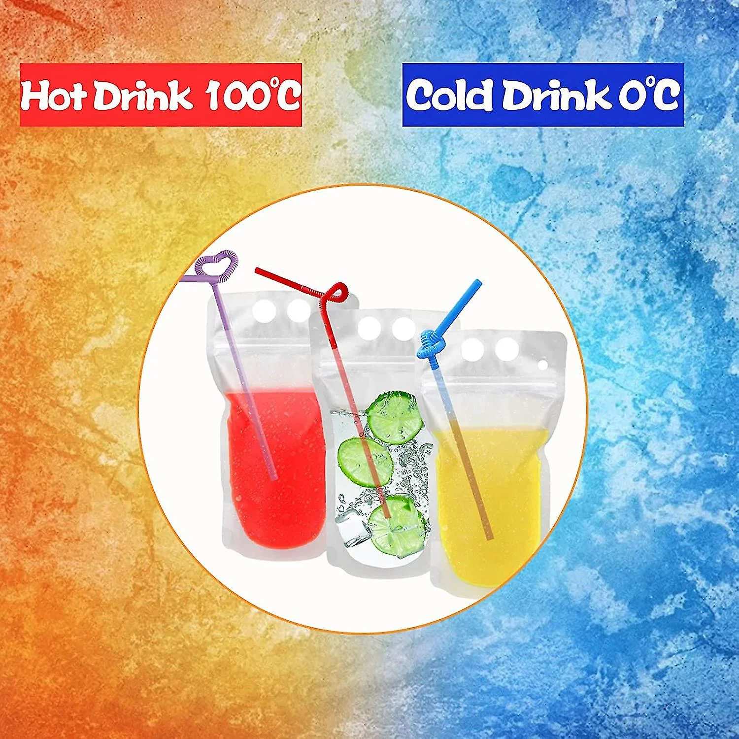 20 Pack Reusable Frosted Drink Pouches with Straws,Portable Stand Up ...