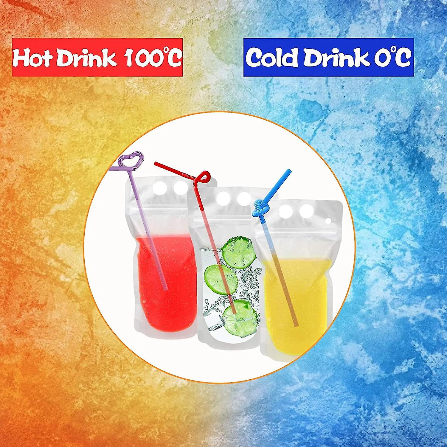 20 Pack Reusable Frosted Drink Pouches with Straws,Portable Stand Up ...