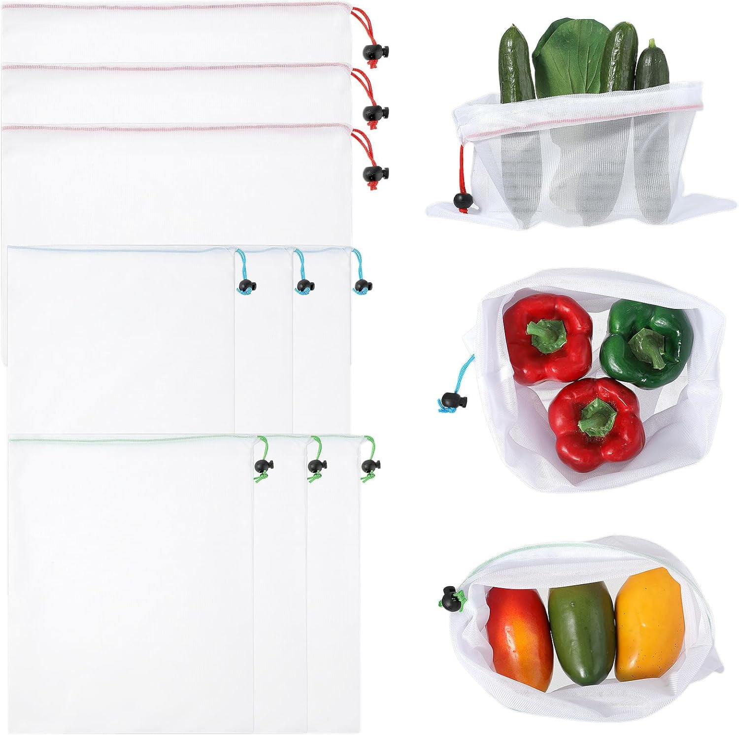 20 Pack Reusable Mesh Produce Bags 3 Sizes Eco-Friendly Washable See ...