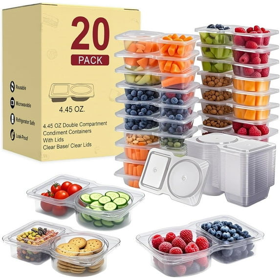 20 Pack Reusable Snack Containers with Lids, Double Compartment Snack ...