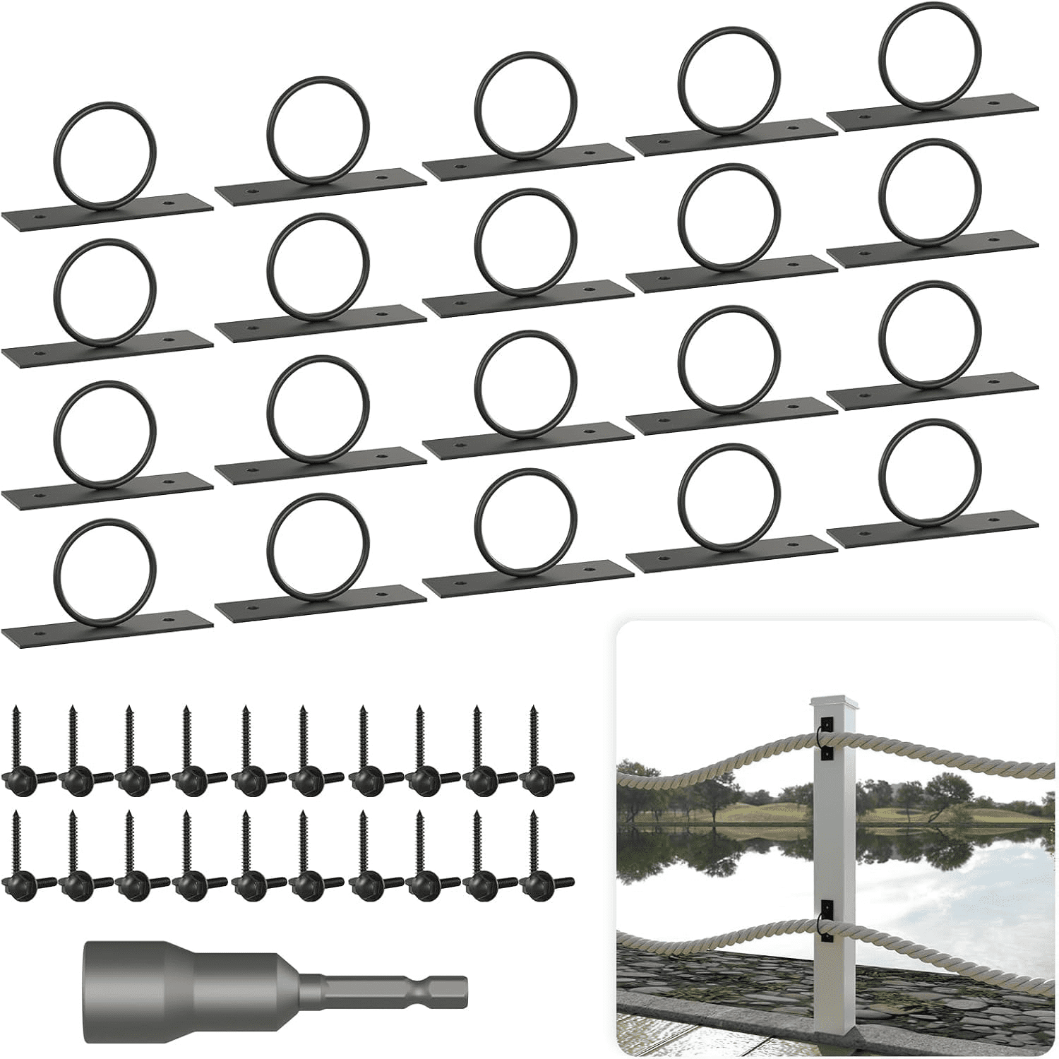 20 Pack Rope Support Holders, 2 inch Decorative Drop Ring Brackets ...