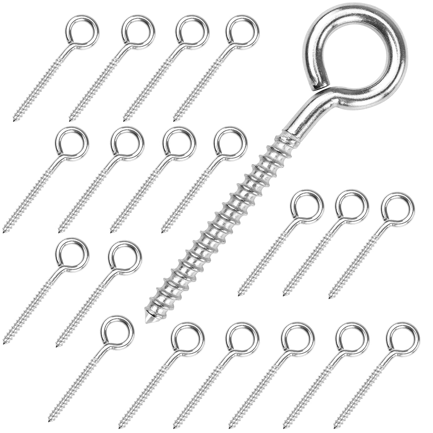 20 Pack Screw Eyes 3.3 Inch M6 Stainless Steel Eye Hooks Screw for Wood ...