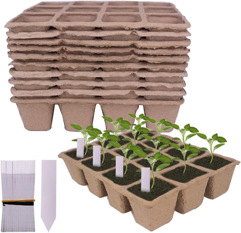 20 Pack Seedling Starter Tray with 240 Cells Biodegradable Pea Pots ...