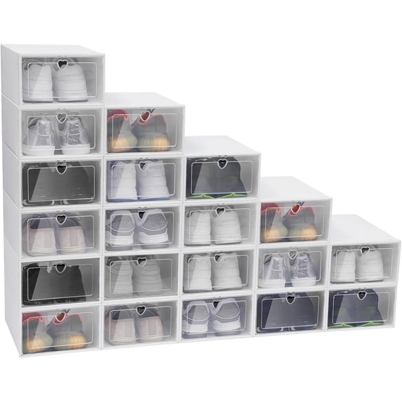 20 Pack Shoe Box Stackable Shoe Storage Organizer 13''x9''x5.5'' Closet ...