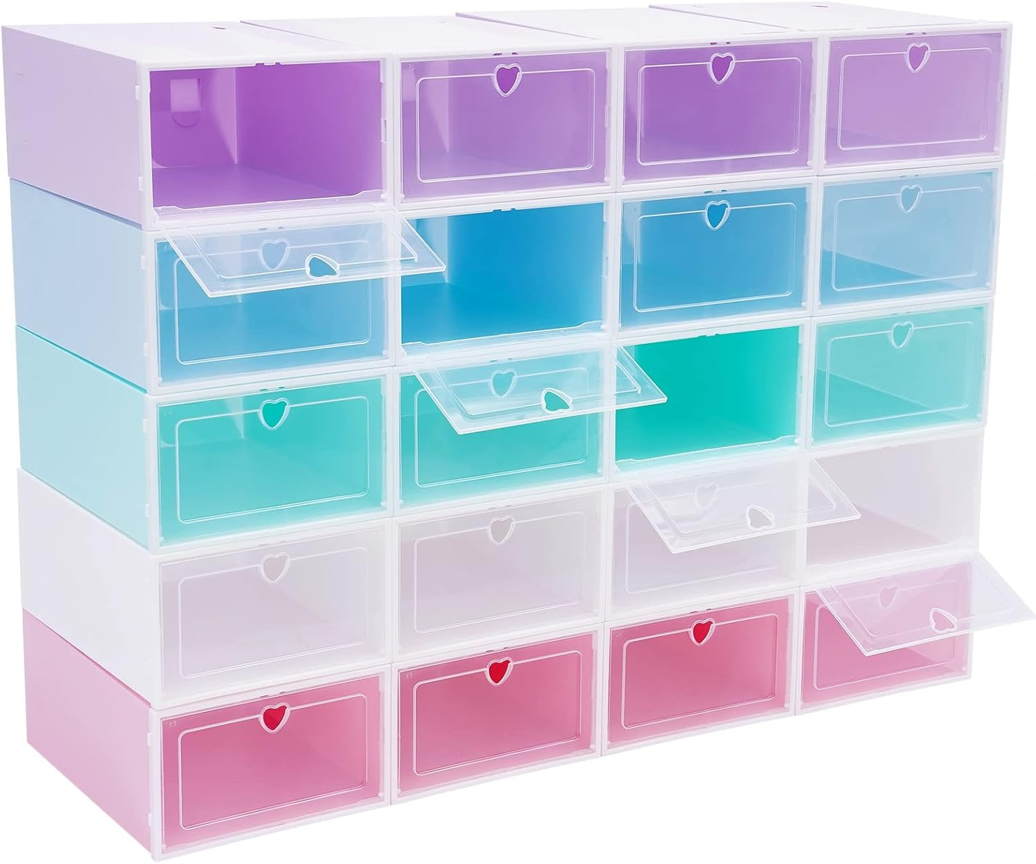 20 Pack Shoe Storage Box, Stackable Clear Plastic Shoes Organizer for ...