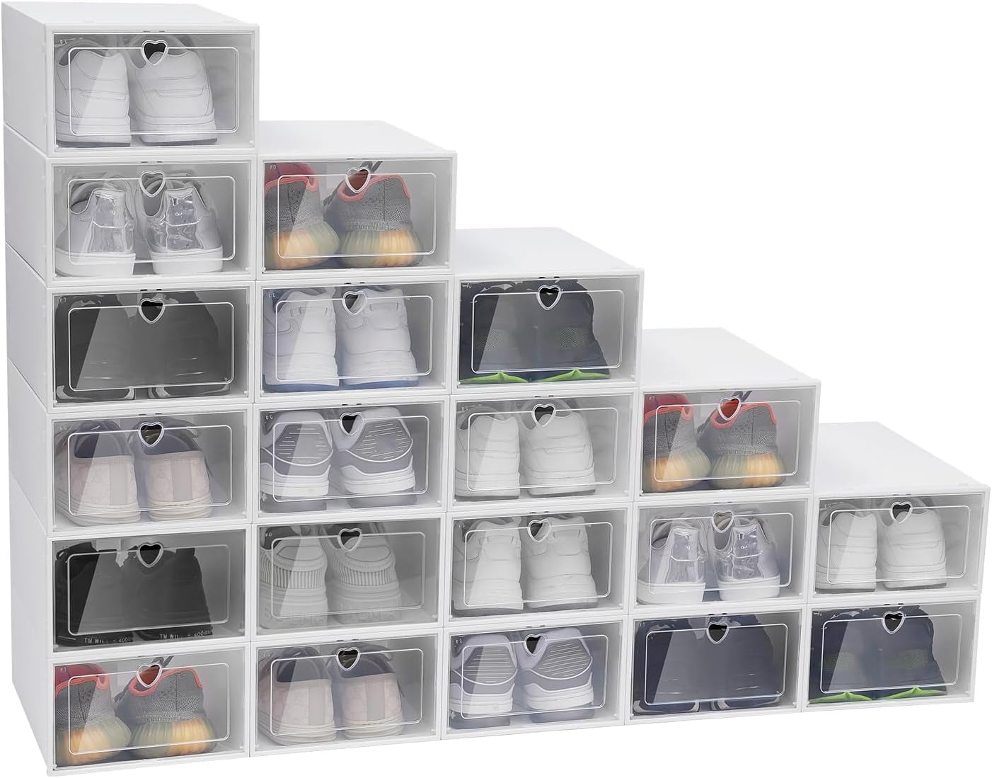 20 Pack Shoe Storage Boxes, Clear Plastic Stackable Foldable Shoe ...