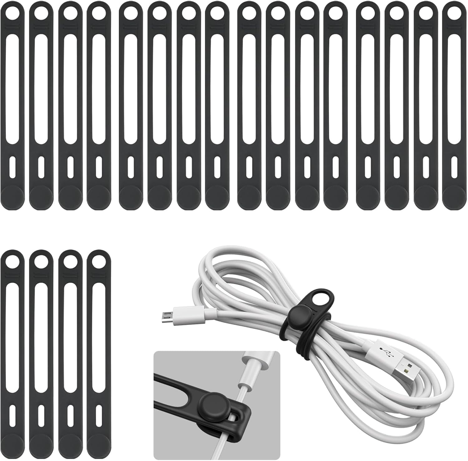 20-Pack Silicone Cable Ties Cord Organizer Reusable, Cord Wrap Wire ...