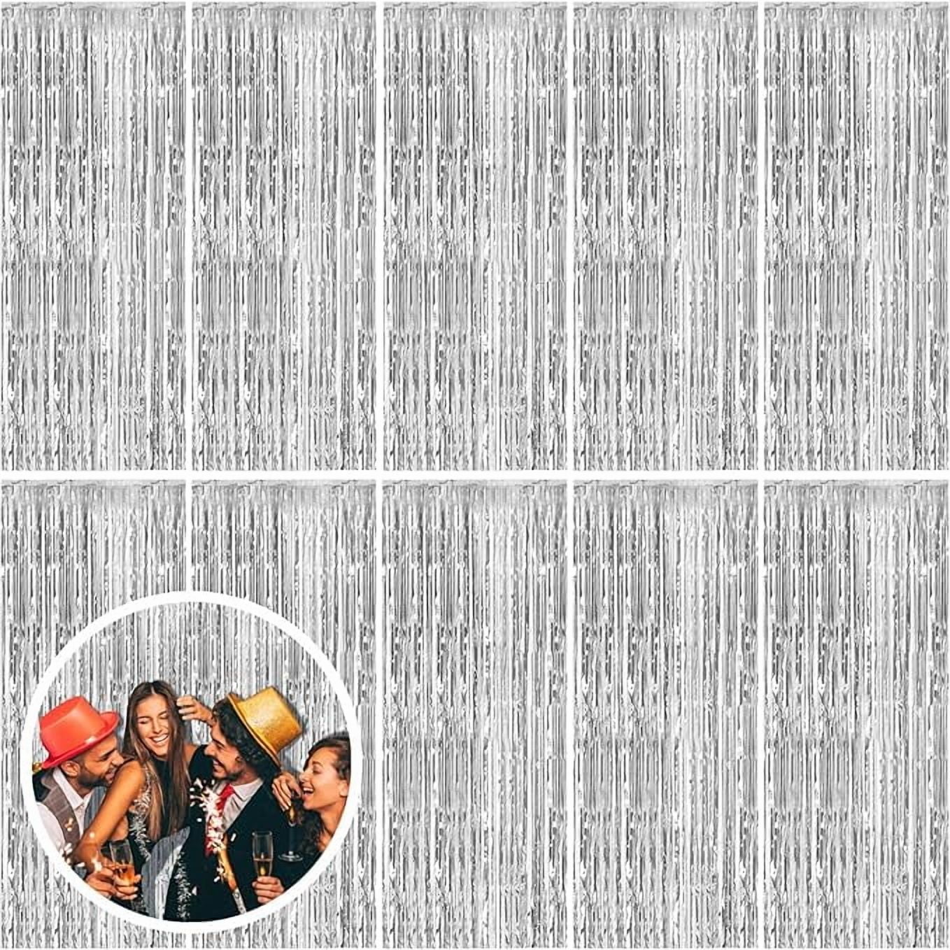 20 Pack Silver Backdrop Curtain Party Decorations Foil Fringe Backdrop ...